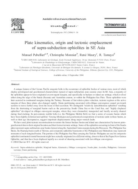 Pdf Plate Kinematics Origin And Tectonic Emplacement Of Supra