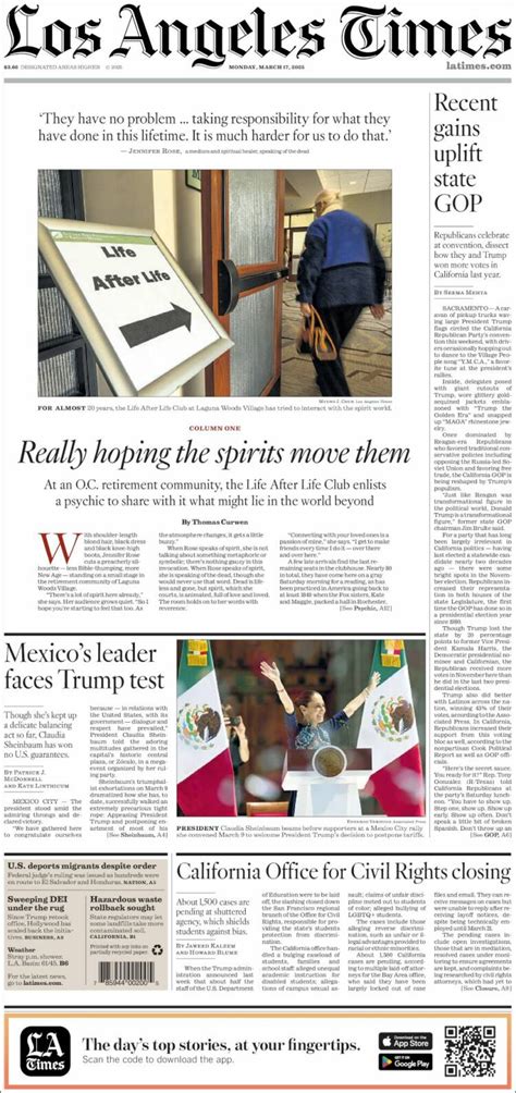 Periódico Los Angeles Times Usa Periódicos De Usa Edición De Lunes