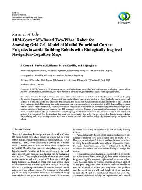 pdf arm cortex m3 based two wheel robot for assessing grid cell model