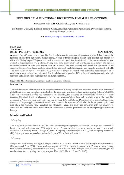 Pdf Peat Microbial Functional Diversity In Pineapple Plantation