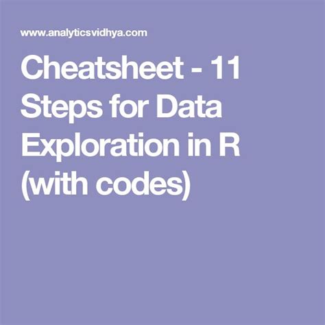 Cheatsheet 11 Steps For Data Exploration In R With Codes Coding