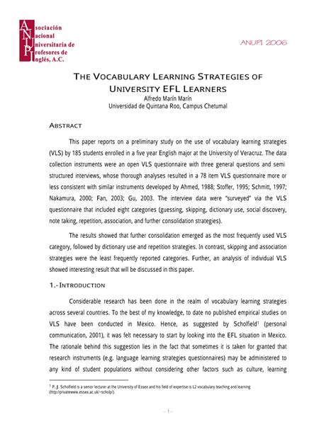 Pdf The Vocabulary Learning Strategies Of University Efl Learners