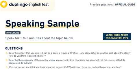 Duolingo Speaking Topics Sample Questions And Answers