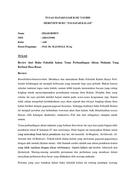 Tugas Reviw Kalam Sunni Perbandingan Aliran Mukmin Yang Berbuat Dosa
