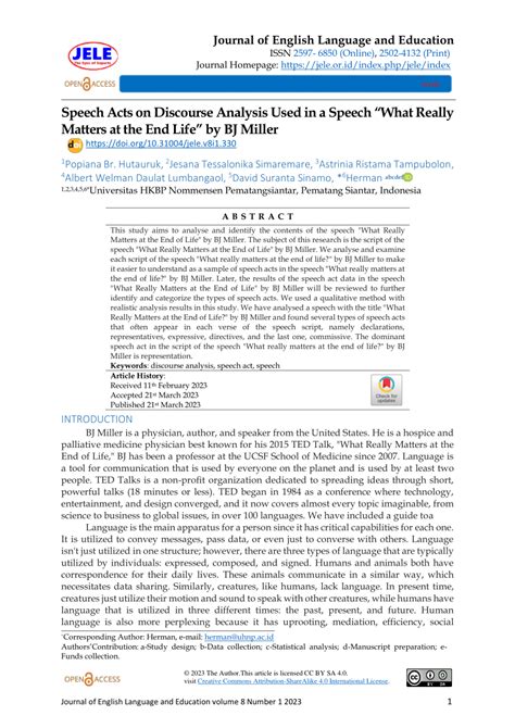 Pdf Speech Acts On Discourse Analysis Used In A Speech “what Really