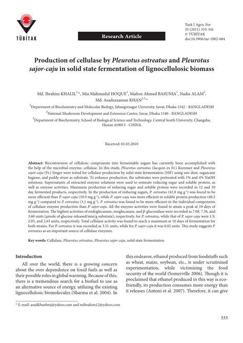 Pdf Production Of Cellulase By Pleurotus Ostreatus And Pleurotus