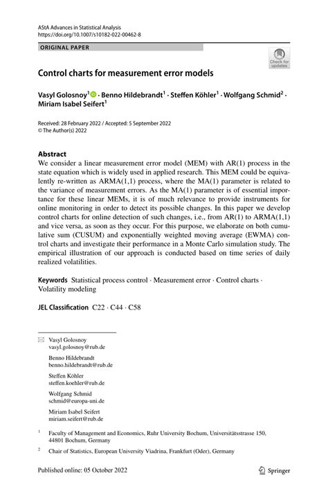 Pdf Control Charts For Measurement Error Models