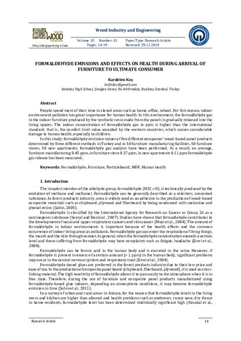 Pdf Health Impact Of Formaldehyde In Furniture