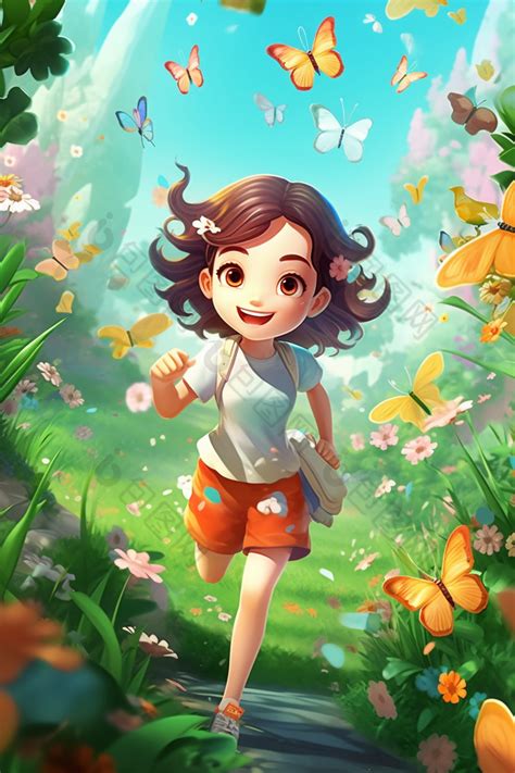 追蝴蝶的小女孩高清图片下载 包图网