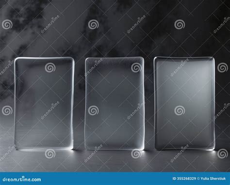 Three Rectangular Glass Pieces Are Shown In A Black Background Stock
