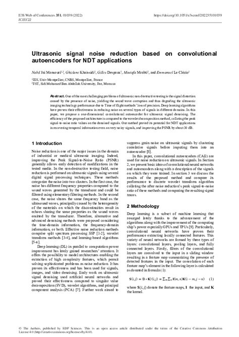 Pdf Ultrasonic Signal Noise Reduction Based On Convolutional
