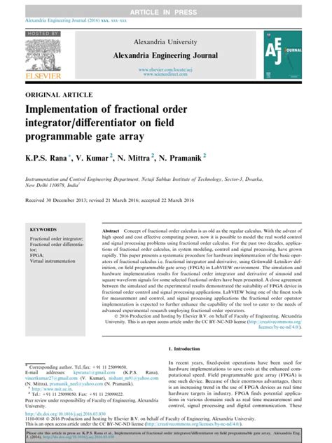 Implementation Of Fractional Order Integrator Differentiator On Field Programmable Gate Array