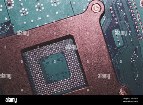 Processor Pins Macro Computer Motherboard Close Up Cpu Pins On A Circuit Board Micro Elements