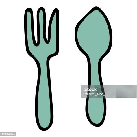 만화 낙서 선형 포크와 흰색 배경에 고립 된 숟가락 벡터 그림입니다 가정 생활에 대한 스톡 벡터 아트 및 기타 이미지 가정