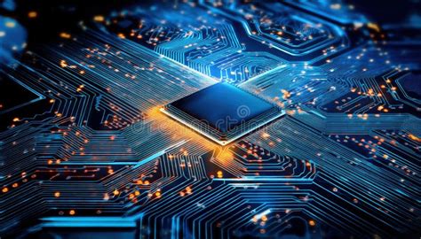 Circuit Board Illuminated With Blue And Yellow Light Showcasing