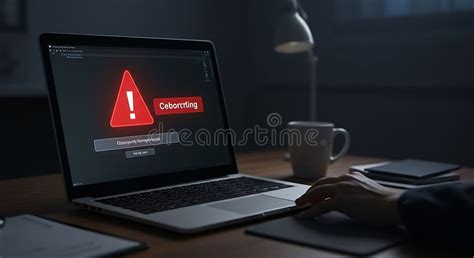 Laptop Showing Error Message With Alert Symbol And User Interacting Stock Illustration