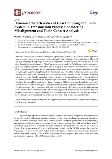 Pdf Dynamic Characteristics Of Gear Coupling And Rotor System In Transmission Process
