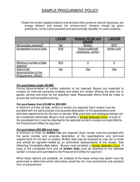 Purchasing Policies And Procedures Template Williamson