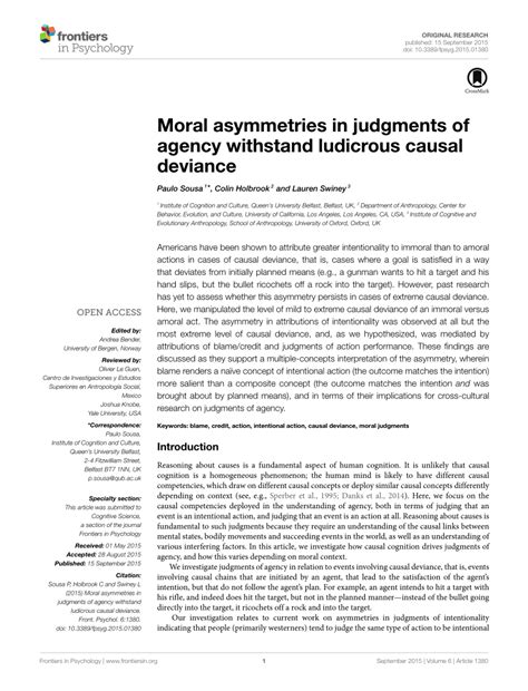 Pdf Moral Asymmetries In Judgments Of Agency Withstand Ludicrous Causal Deviance