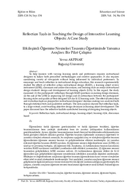 Pdf Reflection Tools In Teaching The Design Of Interactive Learning