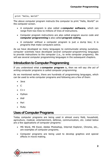 Computer Programming Tutorial Pdf