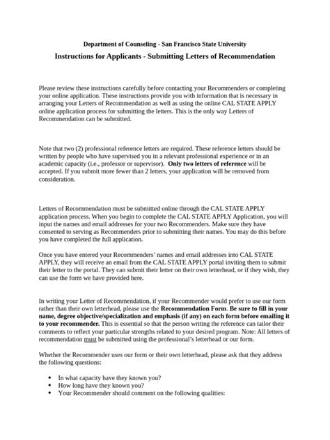 Instruction For How To Submit Letter Of Recommendations Revised 10 3