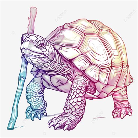 차가운 그라데이션 선 그리기 지팡이가 있는 귀여운 늙은 거북이 낡은 거북이 남생이 Png 일러스트 및 이미지 에 대한 무료 다운로드 Pngtree