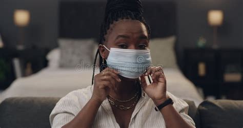 Live Streaming Face Mask And Black Woman Influencer In Home For
