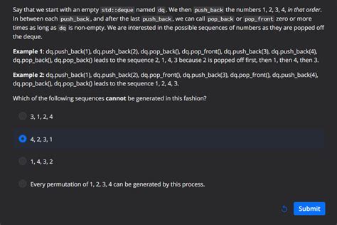 solved say that we start with an empty std deque named