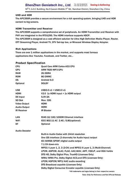 【specification】geniatech Apc390r Android Embedded Arm Based Mini Pc