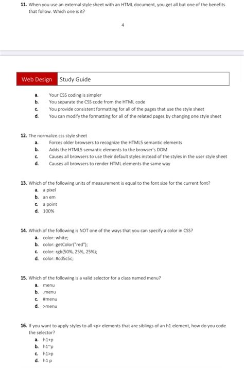 Solved Web Design Study Guide The Code That Follows Chegg