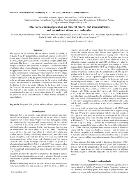 Pdf Effect Of Selenium Application On Mineral Macro And Micronutrients And Antioxidant Status