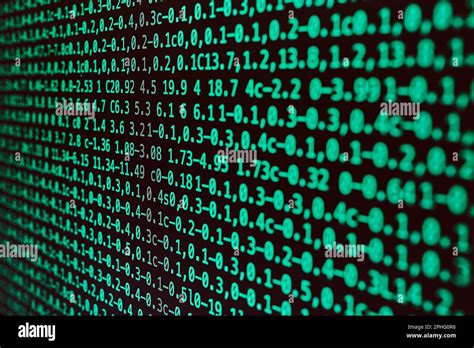 Digital Data On Computer Screen Green Numbers And Letters Digital