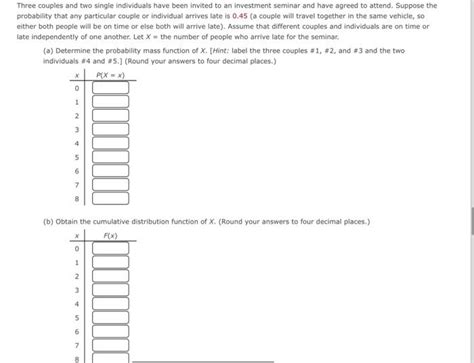 Solved Three Couples And Two Single Individuals Have Been Chegg Com