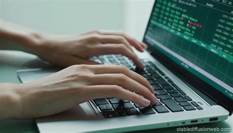 Close Up Of Hands Typing On A Laptop Near Alarge Window Of An Office