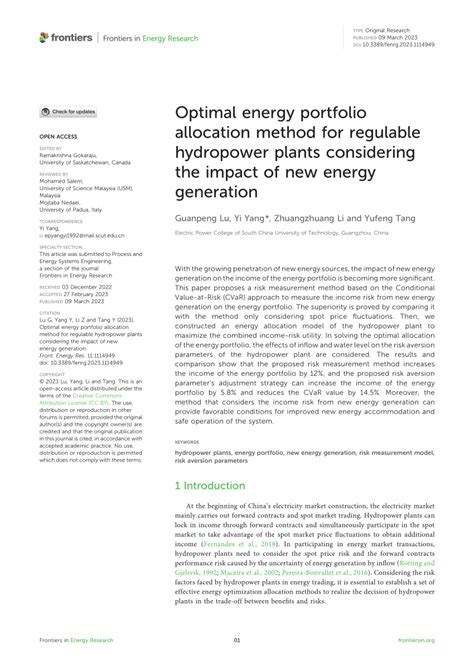 Pdf Optimal Energy Portfolio Allocation Method For Regulable