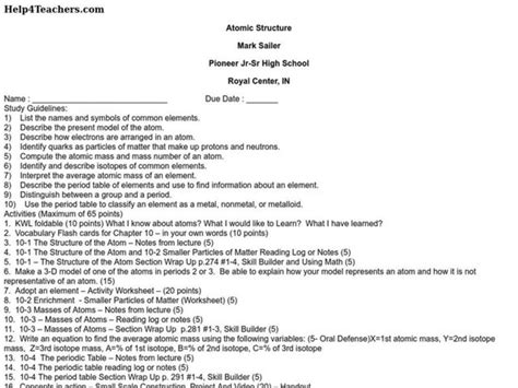 Atomic Structure Lesson Plan For 6th 10th Grade Lesson Planet