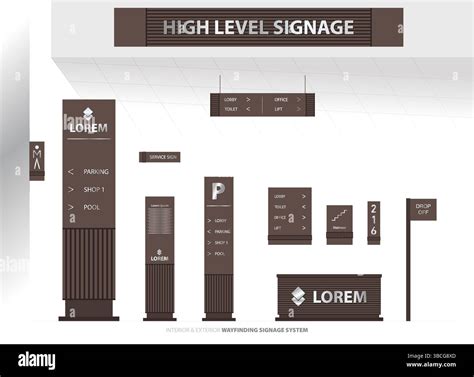 Wayfinding System Signage Mockup Set Direction Signs Exterior And