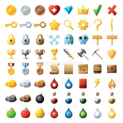 Game Ui Assets Set Gaming User Interface Icons Collection Stock Vector Illustration Of