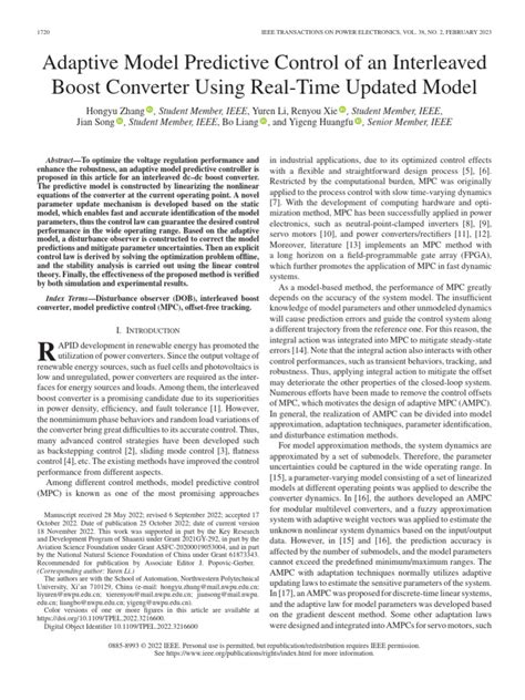 Adaptive Model Predictive Control Of An Interleaved Boost Converter Using Real Time Updated
