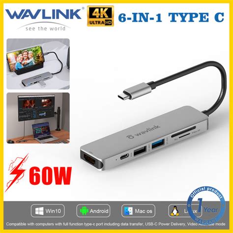Wavlink Usb C Hub K Video Extender Aluminum Pd In Usb C To Hdmi Usb A Microsd And Sd Card