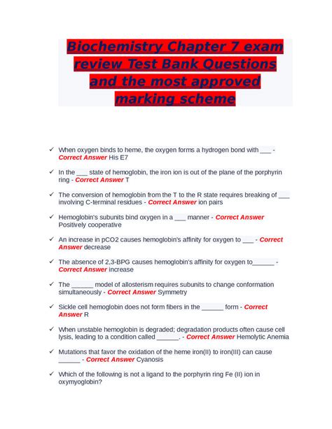 Biochemistry Chapter 7 Exam Review Exams Biochemistry Docsity