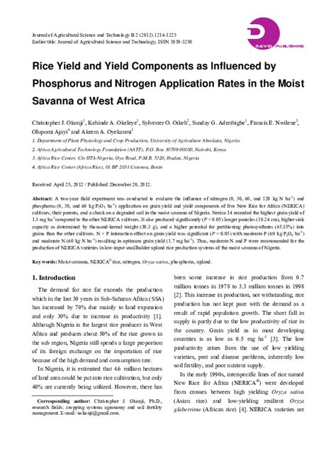 Pdf Rice Yield And Yield Components As Influenced By Phosphorus And