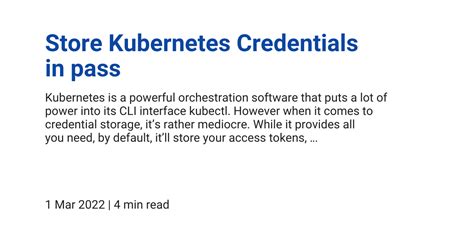 Store Kubernetes Credentials In Pass
