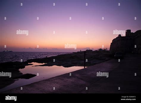 Natural Beautiful Colours Of Sunrise Over Valletta At St Elmo Point