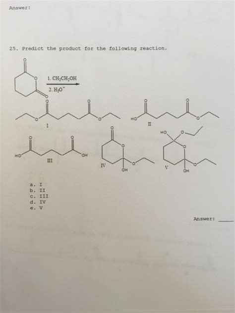 Solved Predict The Product For The Following Reaction