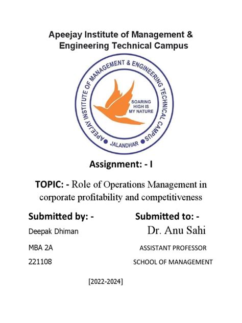 operation management assignment 1 pdf performance indicator