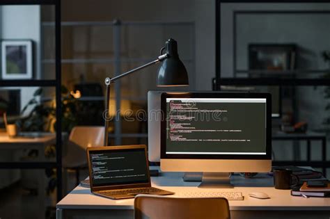 Workplace With Computers With Security Codes Stock Image Image Of Modern Laptop 270621231