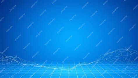 Premium Photo Abstract Blue Background With White Wireframe Line And Grid