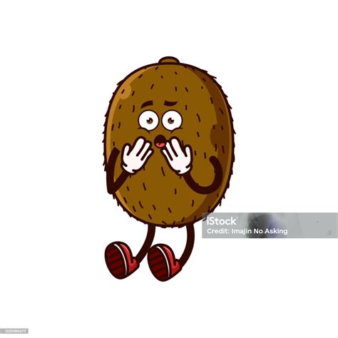 귀여운 키위 과일 캐릭터 충격 과일 문자 아이콘 개념 격리 이모티콘 스티커 플랫 만화 스타일 벡터 감정에 대한 스톡 벡터 아트